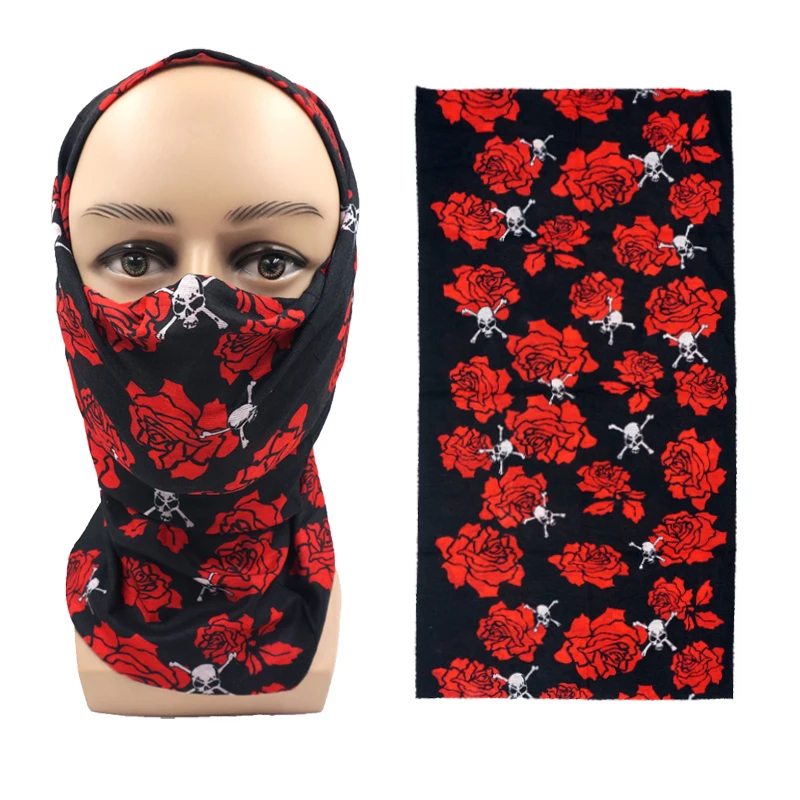 Red Rose and Skull Bandanas Face Mask Seamless Neck Tube Gaiter ...