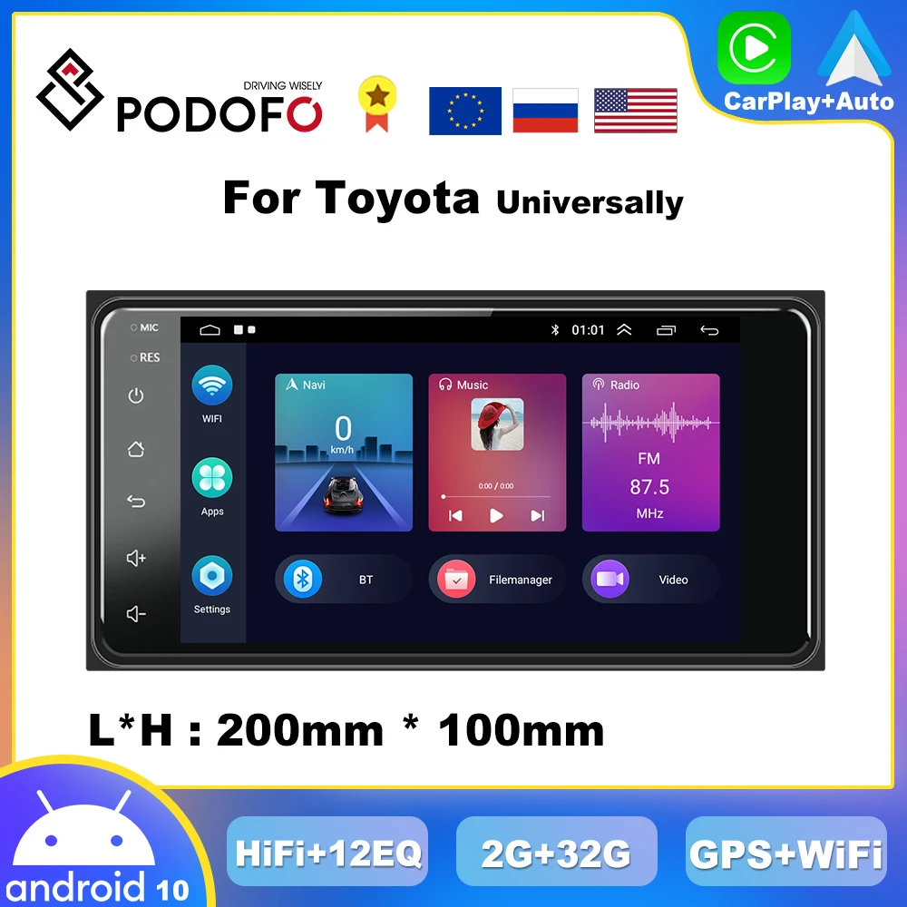 Podofo 안드로이드 카플레이, GPS 스테레오 하이파이 멀티미디어 플레이어, 도요타 코롤라 라브 4 바이오스 크라운 캠리 ...