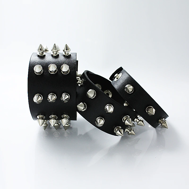 Sangsy Unique 1/2/3 Row Cuspidal Spikes Rivet Stud Wide Cuff Leather ...