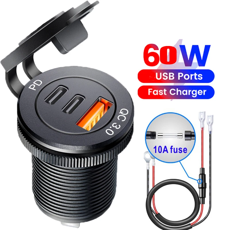 Super-Charger-Type-C-Fast-Charging-socket-12V-24V-60W-Dual-USB ...