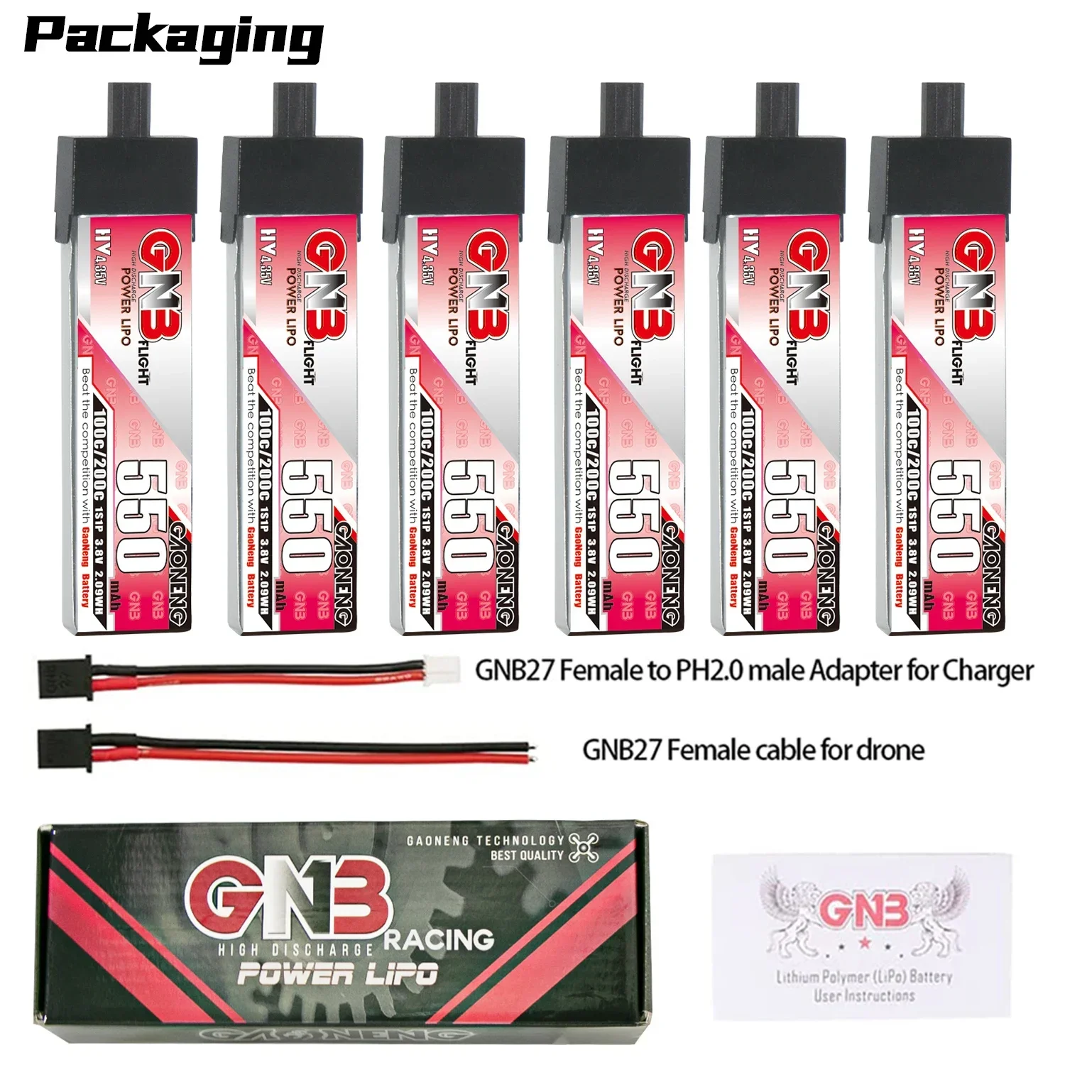 6PCS-GAONENG-GNB-550mAh-1S-3-8V-100C-HV-Lipo-Battery-With-High-Current ...