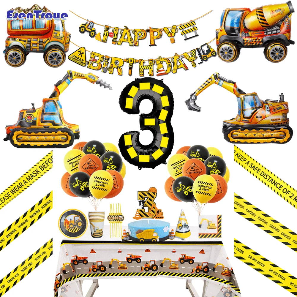 Engineering Vehicle Theme 4D Balloon Disposable Tableware Set Cake ...