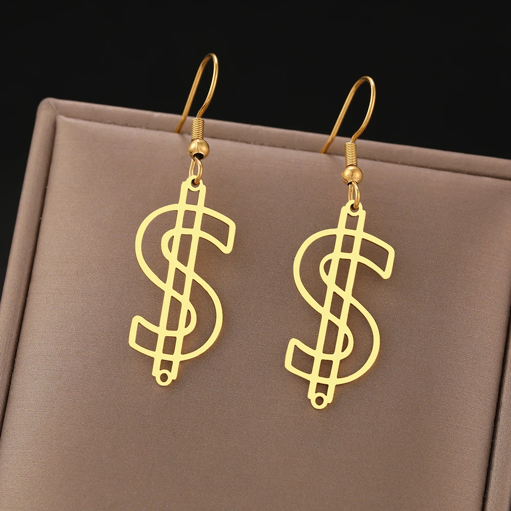 Stainless-Steel-Earrings-Gothic-Punk-Currency-Dollar-Symbol-Design ...