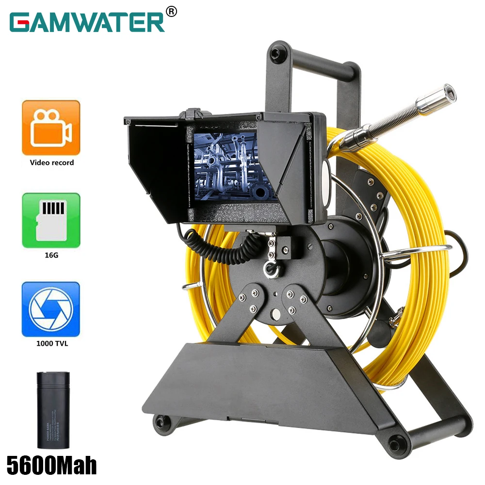 GAMWATER 4.3 인치 IPS 하수관 검사 카메라, 내시경 카메라, HD 1200TVL, IP68, 5600MHA 배터리 ...