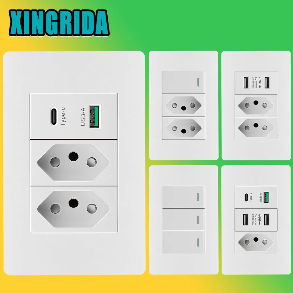 Xingrida Fireproof PC Panel Brazil Standard Outlet Double USB Type C ...