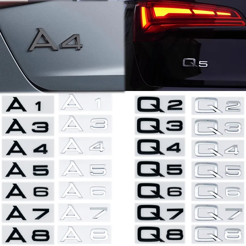 For A1 A3 A4 A5 A6 A7 A8 Q2 Q3 Q4 Q5 Q6 Q7 Q8 Letters Emblem Car Rear ...