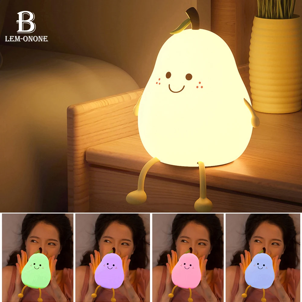Fruit-Pear-Silicone-Light-LED-NightLight-Rechargeable-Color-Changeable ...