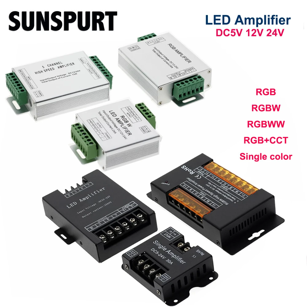 Led Controller 2/4/5/6pin Rgb / Single Amplifier Dc5 12v 24v 24a 30a ...
