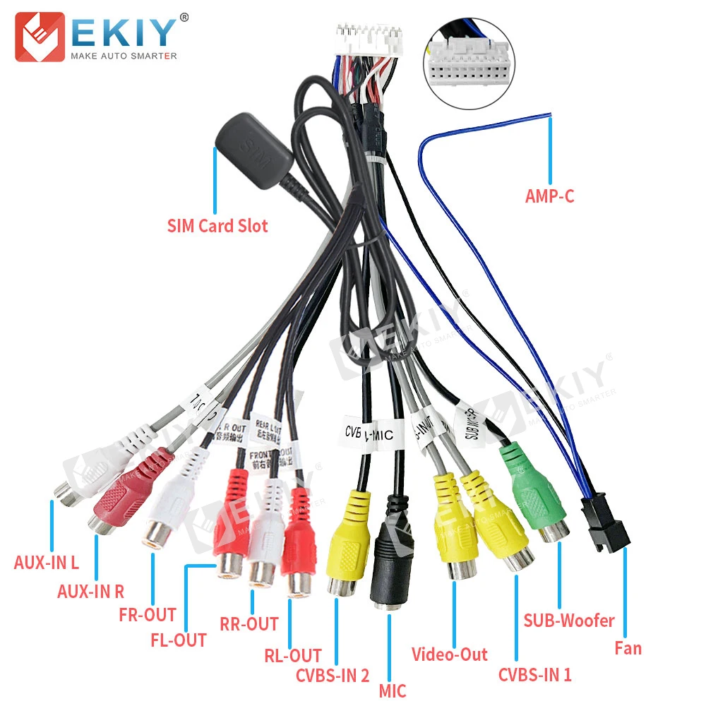 EKIY 20 Pin Universal Kabel Android Radio Auto Zubehör RCA Ausgang Draht Aux-in Subwoofer ...