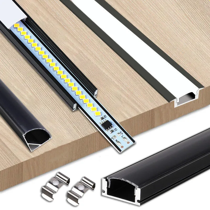 Black Led Aluminum Profile U W V With Milky Pc Cover Kitchen Cabinet ...