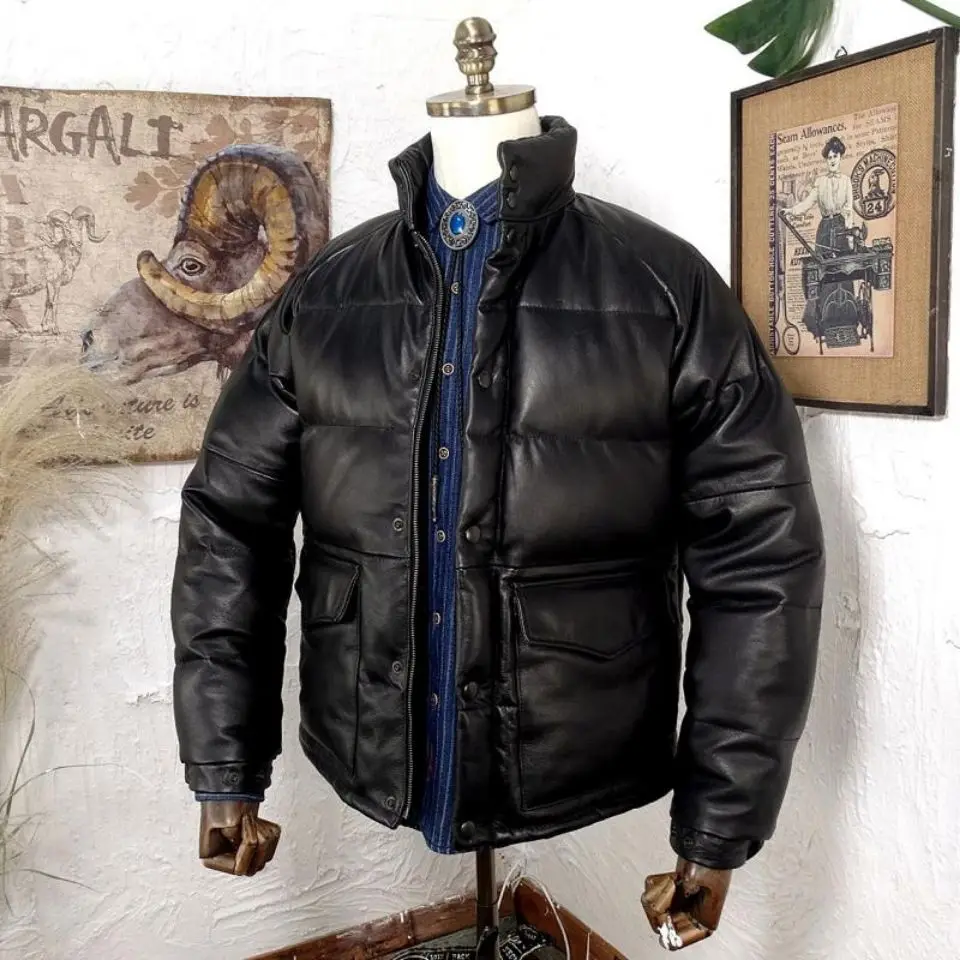 Cowhide-Genuine-Leather-Duck-Down-Puffer-Jacket-Man-Short-Slim-Fit-Winter-Fluffy-Thickened-Warm ...