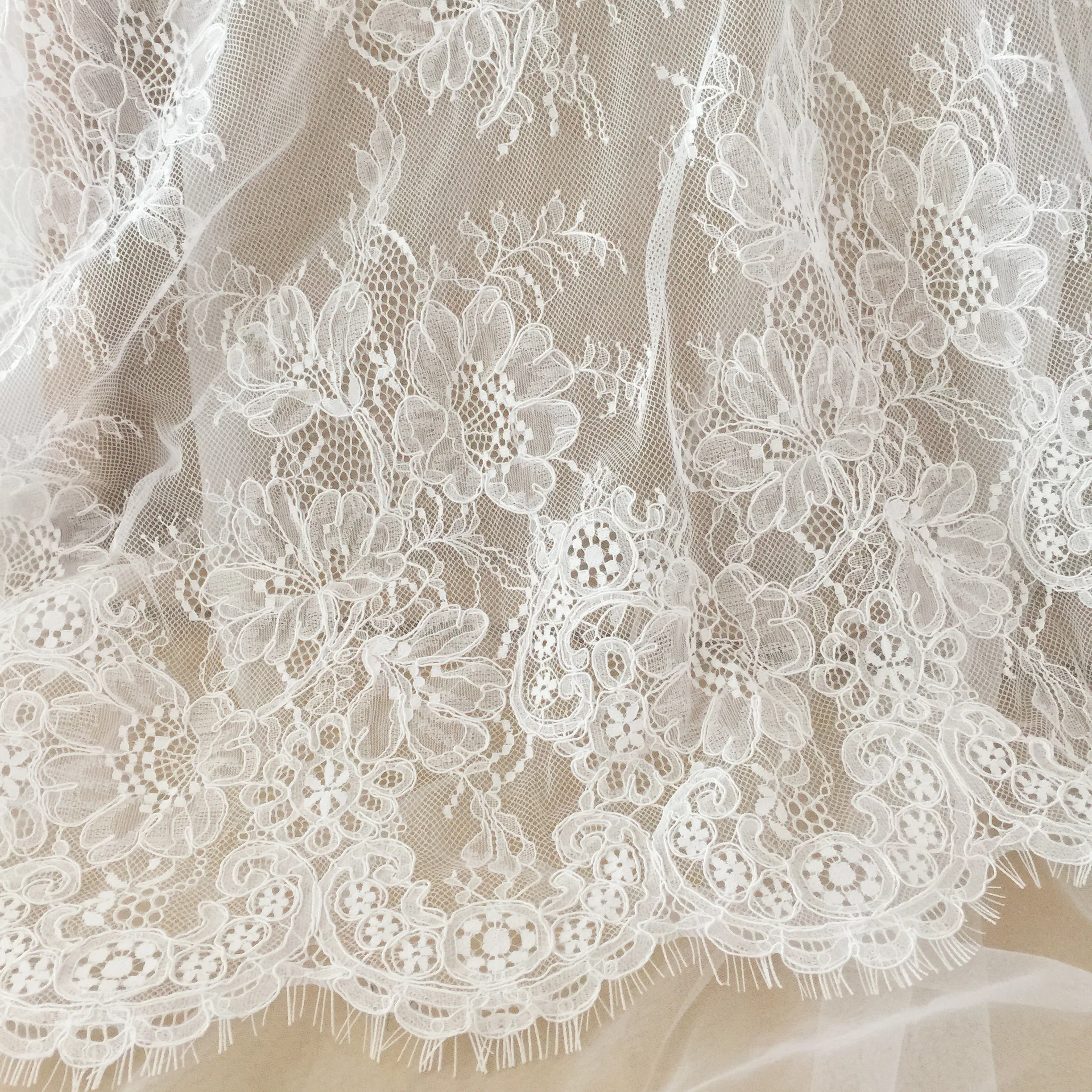 French Alencon Lace Fabric Cord Eyelash Lace Panels 1Piece=1.5x3 Meters ...
