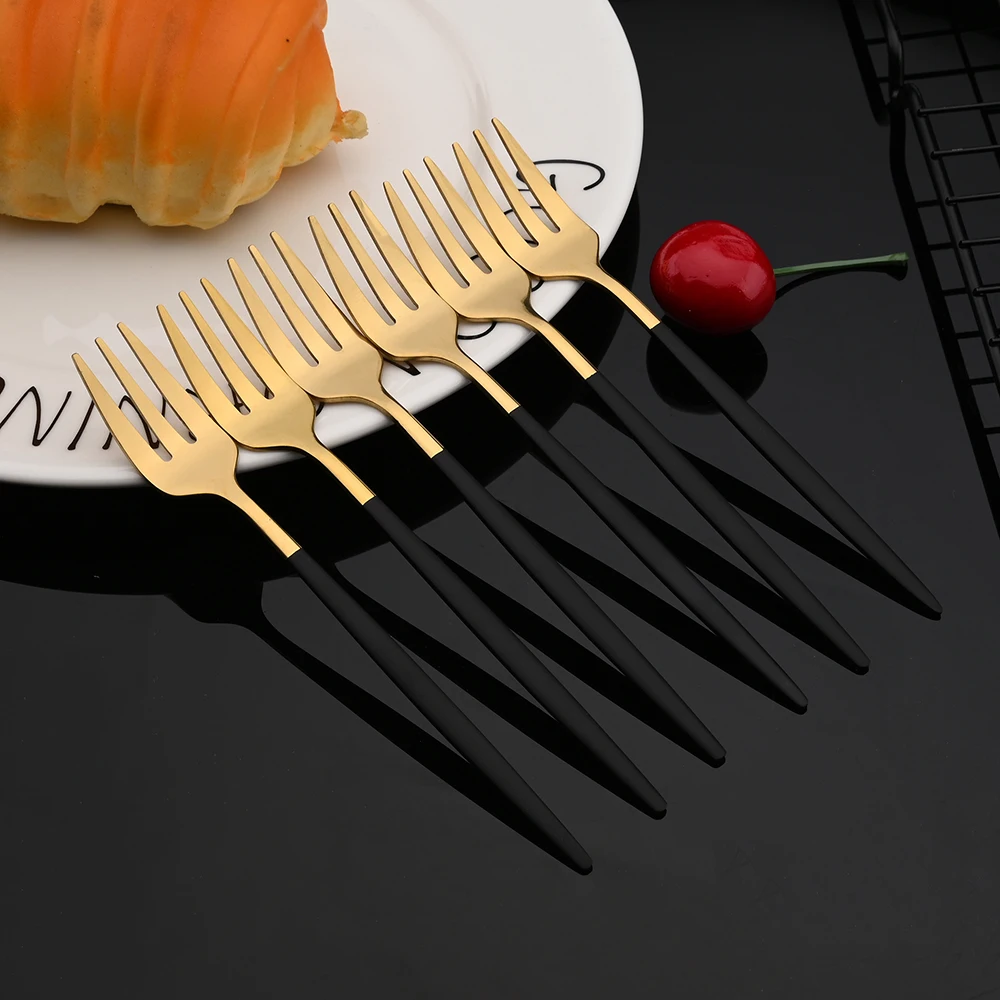 6Pcs-Stainless-Steel-Tea-Forks-Black-Gold-Cake-Fork-Snack-Salad-Coffee ...