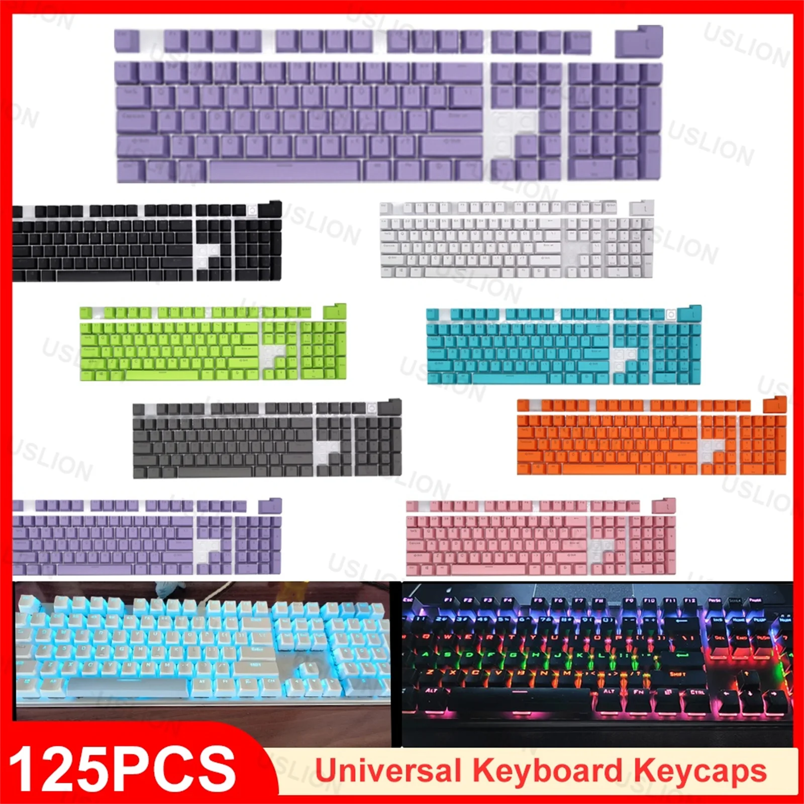 125-Keys-Solid-color-ABS-Keycap-OEM-Profile-Black-White-Layout-RGB ...