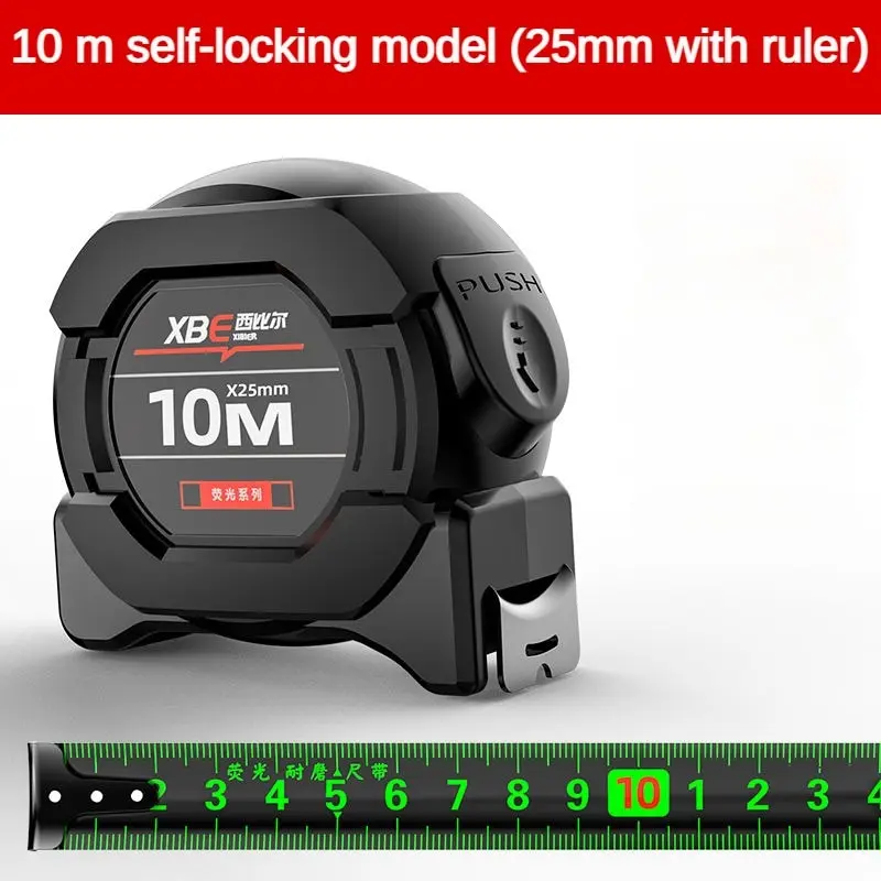 10M-Self-Locking-Steel-Tape-Measure-Black-Fluorescent-Tape-High ...