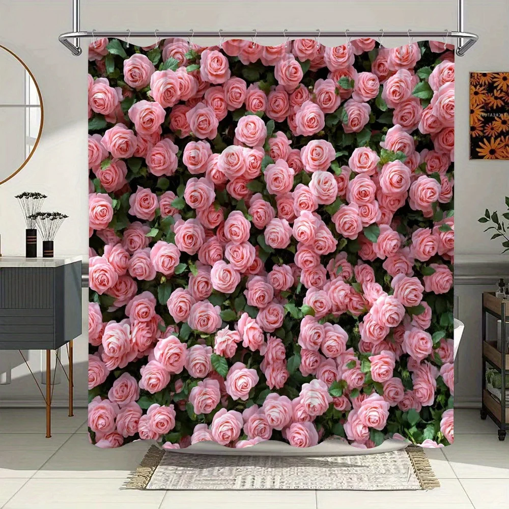 Romantic Pink Rose Shower Curtain - Waterproof, Mildew-Resistant with ...