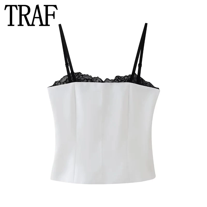 Espartilho-com-renda-TRAF-sem-costas-para-mulheres-top-branco-regata ...