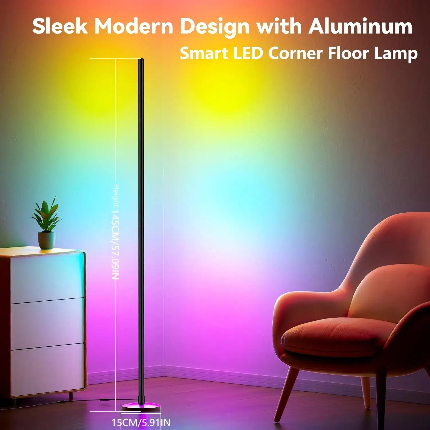 Corner Floor Lamp RGB IC Light with APP and Remote Control LED Floor ...