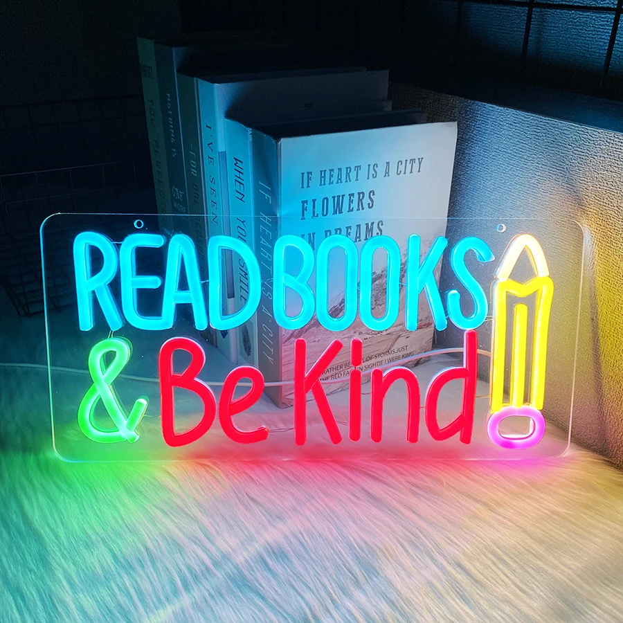 Read-Books-And-Be-Kind-Neon-Sign-Student-LED-Colorful-Neon-Light-Up ...