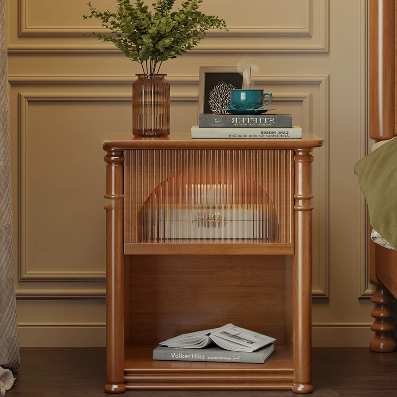 Vintage Solid Wood Nightstand Antique Walnut Narrow Bedside Table Space ...
