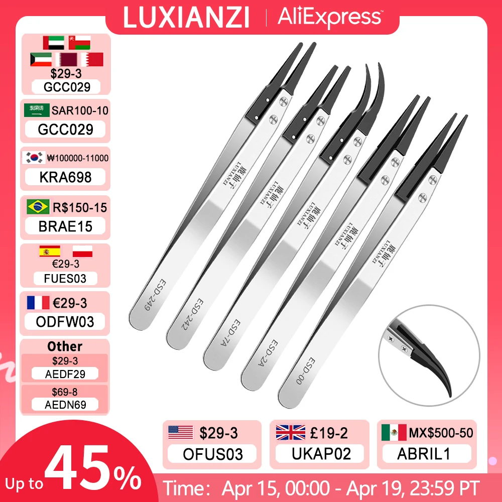 LUXIANZI-3Pcs-AntiStatic-Tweezers-For-Soldering-Repair-Hand-Tools ...