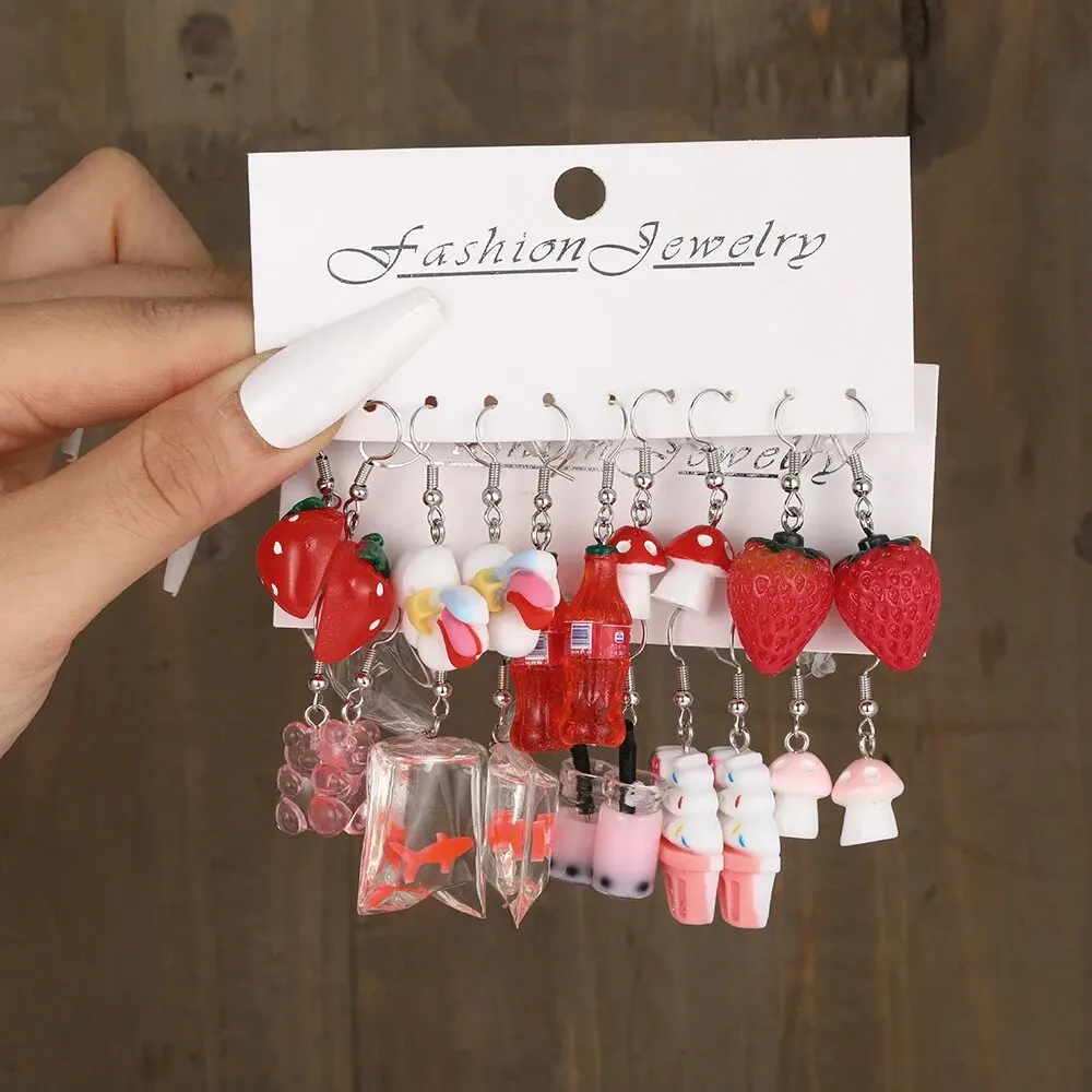 10Pcs-Sweet-Fruit-Drink-Daisy-Drop-Earring-Set-Cute-Cartoon-Food-Ice ...