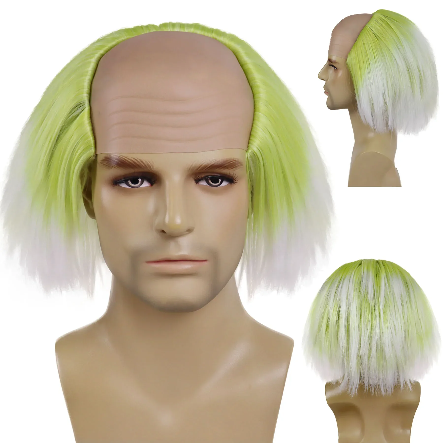 CosplaySynthetic Wig Ombre Green White Clown Bald Headpiece Anime Rick ...