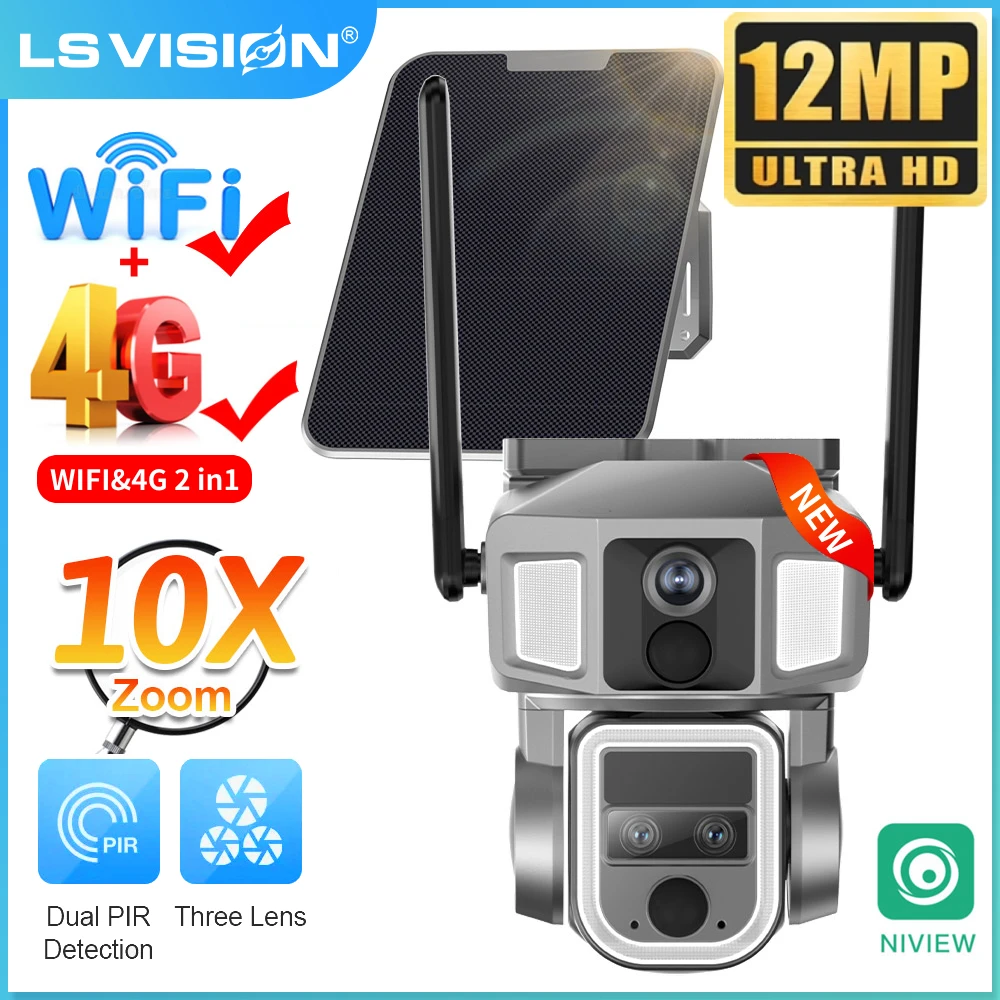 LS VISION 6K 4G SIM&WIFI Solar Camera Outdoor Dual Screen 12MP Multi ...