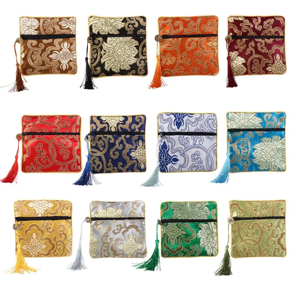 Chinese Brocade Silk Coin Purse Pouch Square Embroidery Small Jewelry ...