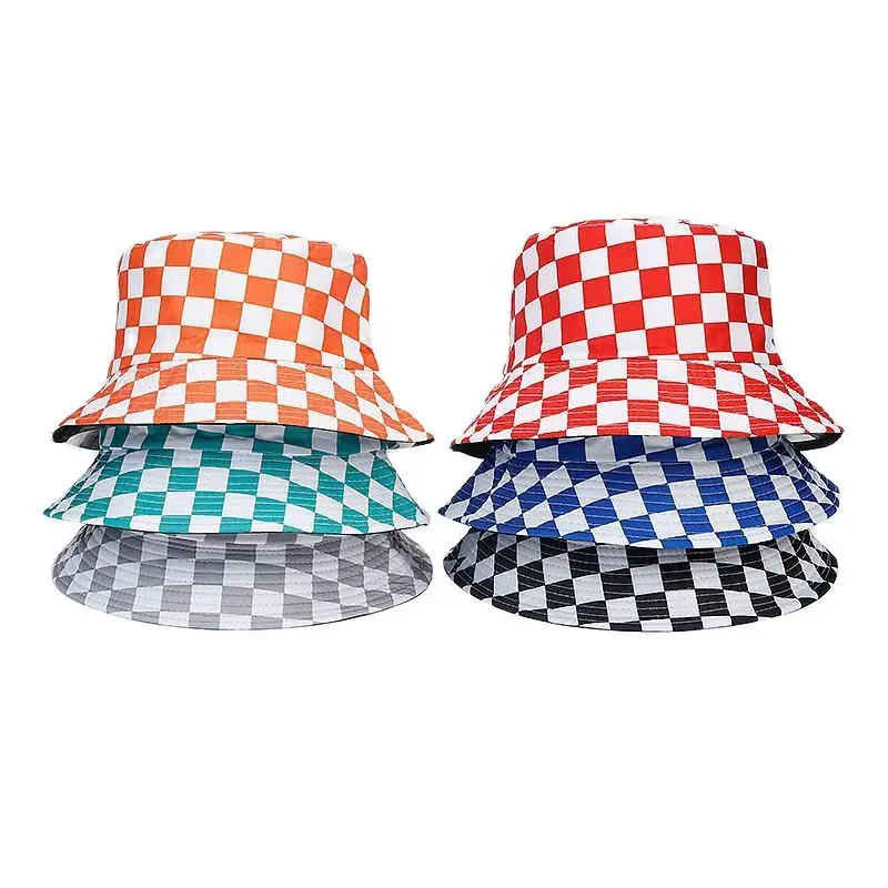 New-Fashion-Plaid-Bob-Hat-Panama-Bucket-Hats-Women-Mens-Reversible ...