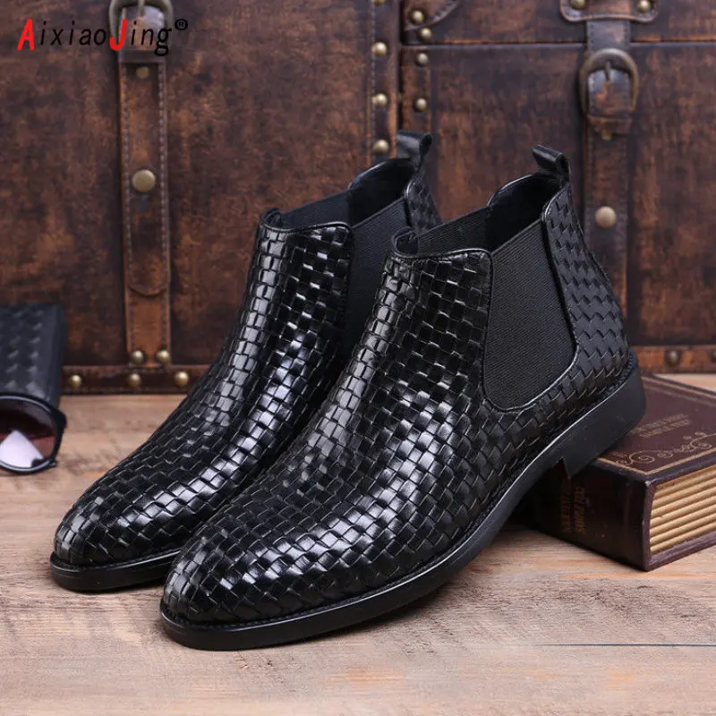 AIXIAOJING Boots for Men Size 47 48 New Fashion Weave Leather Boot ...