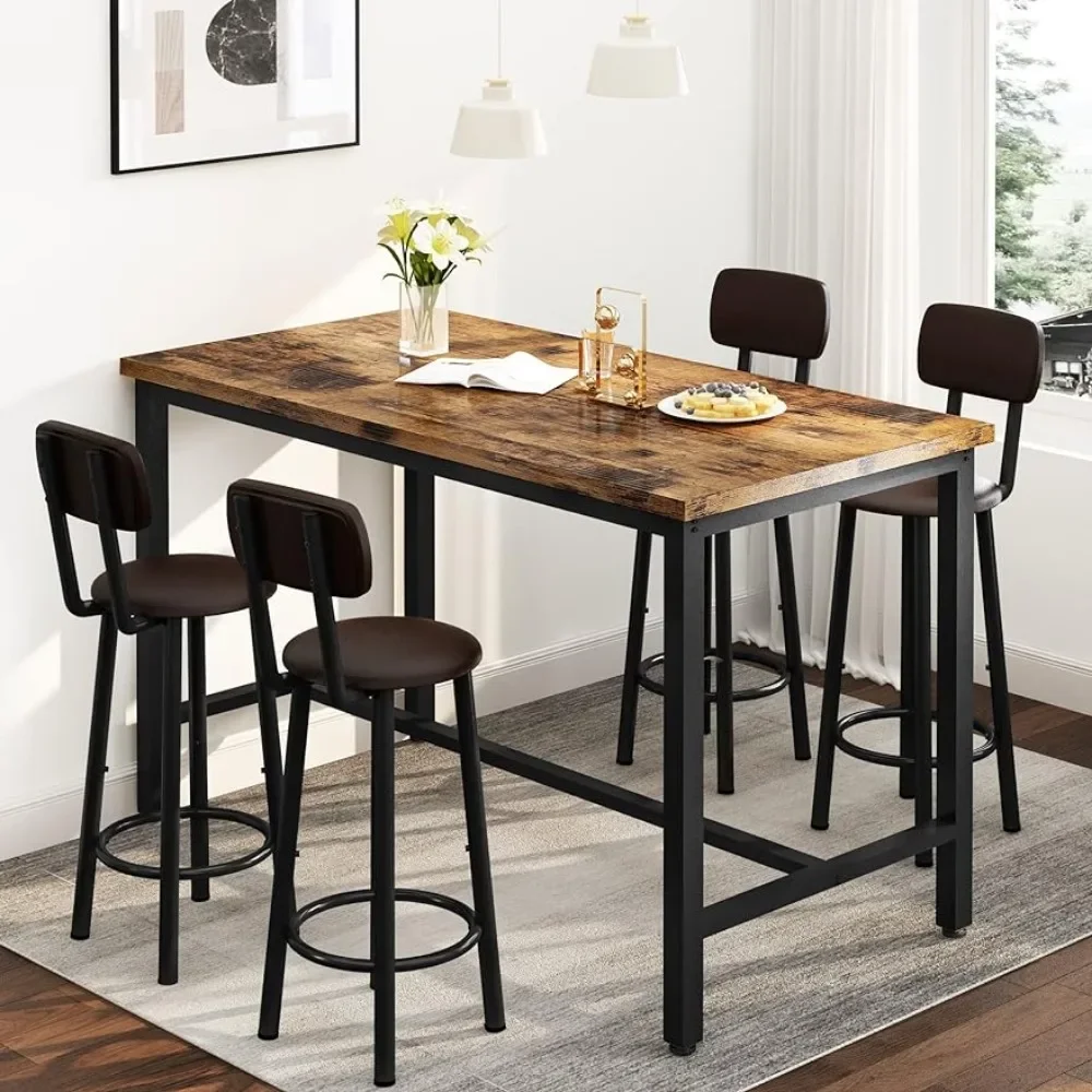 Table-and-Chairs-Set-Industrial-Wood-Kitchen-Dining-Tables-Height-with ...