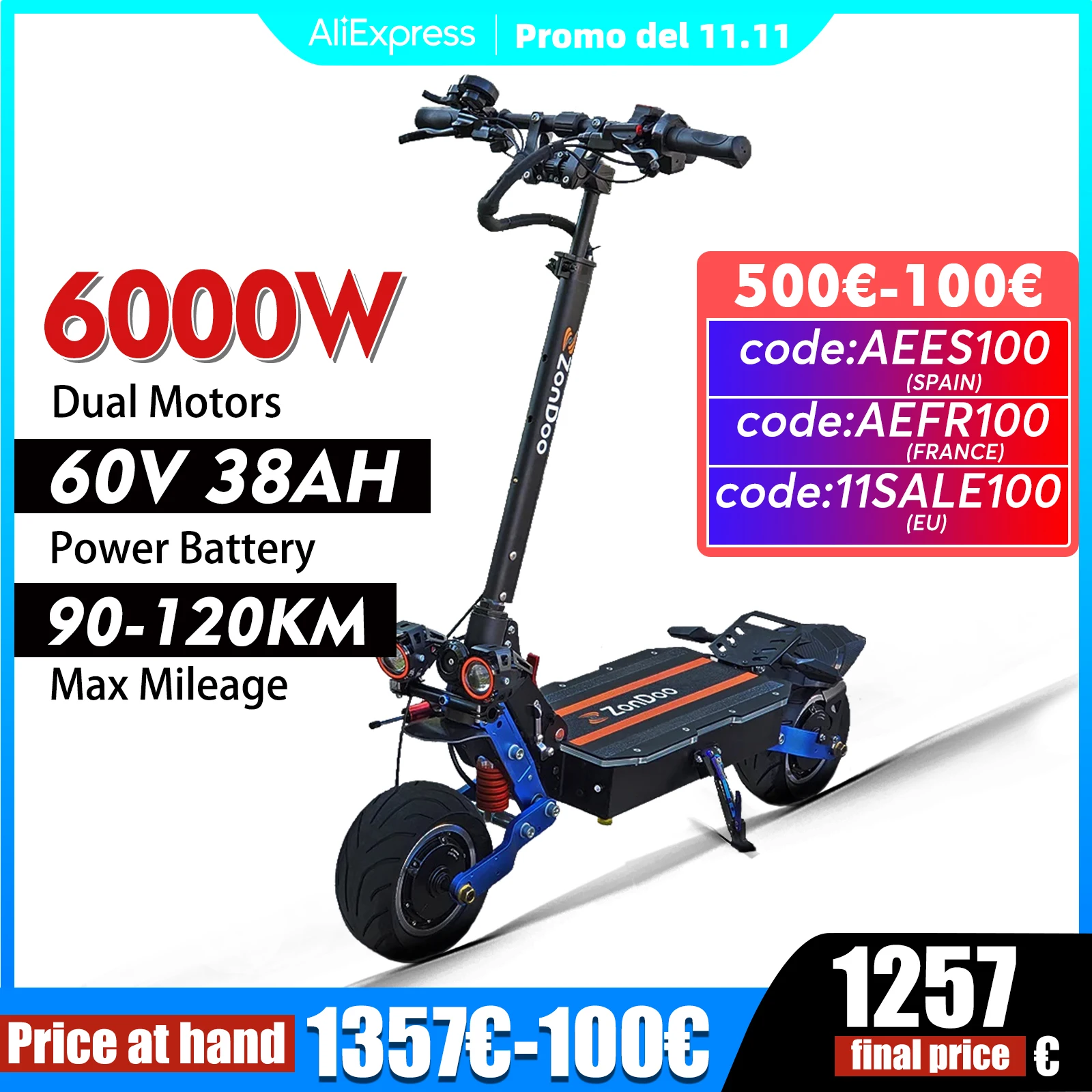 ZonDoo-patinete-el-ctrico-plegable-Scooter-r-pido-de-11-pulgadas-60V ...