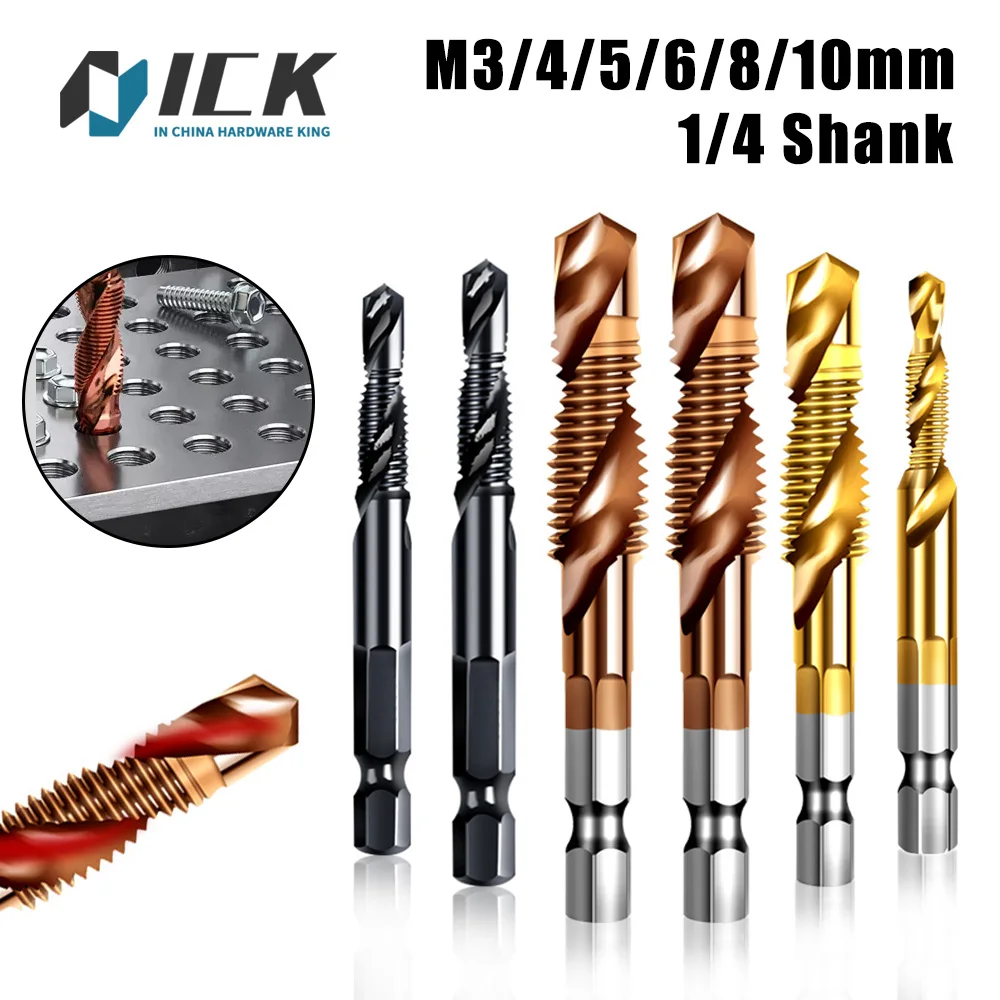 3-6Pcs-Drill-Bit-Hex-1-4-InchShank-Titanium-Plated-HSS-Screw-Thread-Bit ...