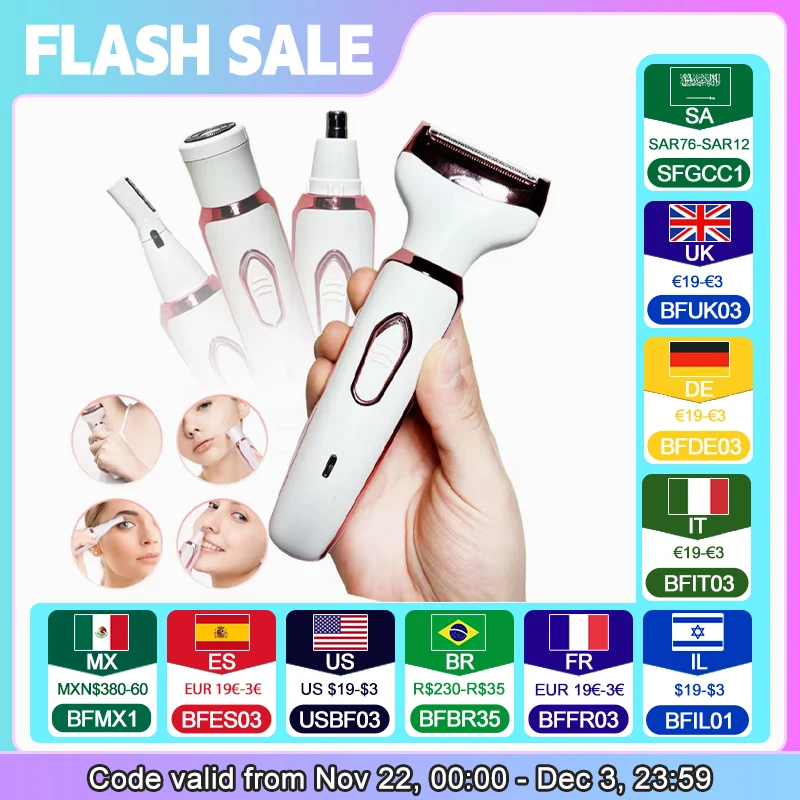 Electric-Razor-for-Women-4-in-1-Lady-Electric-Shaver-for-Face-Nose-Legs ...
