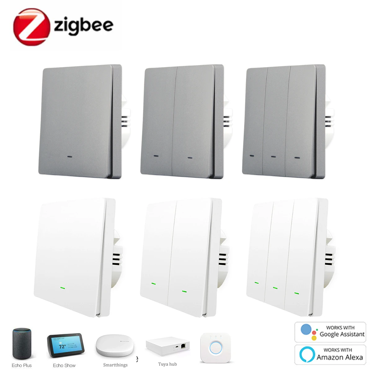 220v Eu Zigbee 3.0 Smart Wall Light Button White Switch 1 2 3 Gang For ...