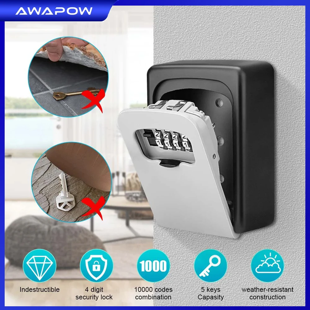 Awapow-Password-Key-Box-Outdoor-Wall-Mount-Weatherproof-4-Digit ...