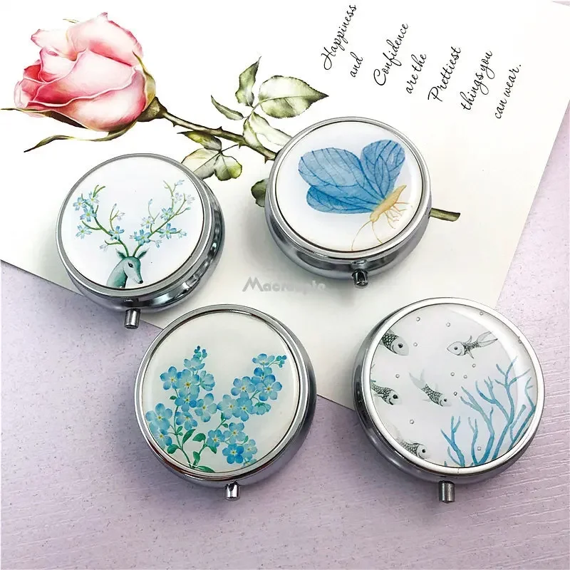 3 Cell Metal Pill Boxes Stainless Steel Round Pill Boxes Medicine ...