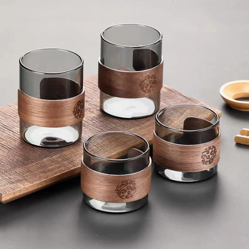 Thickened Glass Tea Cup with Wooden Ring Heat-resistant and Heat ...