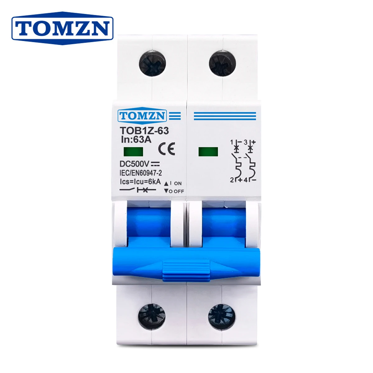 2P DC MCB 6KA 500V Mini Circuit Breaker 3A 6A 10A 16A 20A 25A 32A 40A 50A 63A Y connection ...