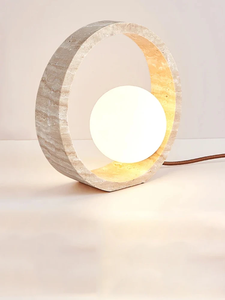 Modern Travertine Floor Lamp Natural Yellow Cave Stone LED Table Lamp ...