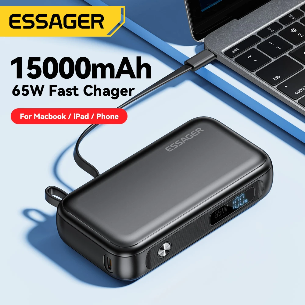 Essager Power Bank Portable 15000mAh in With USB C Cable External Spare Battery Pack for iPhone ...