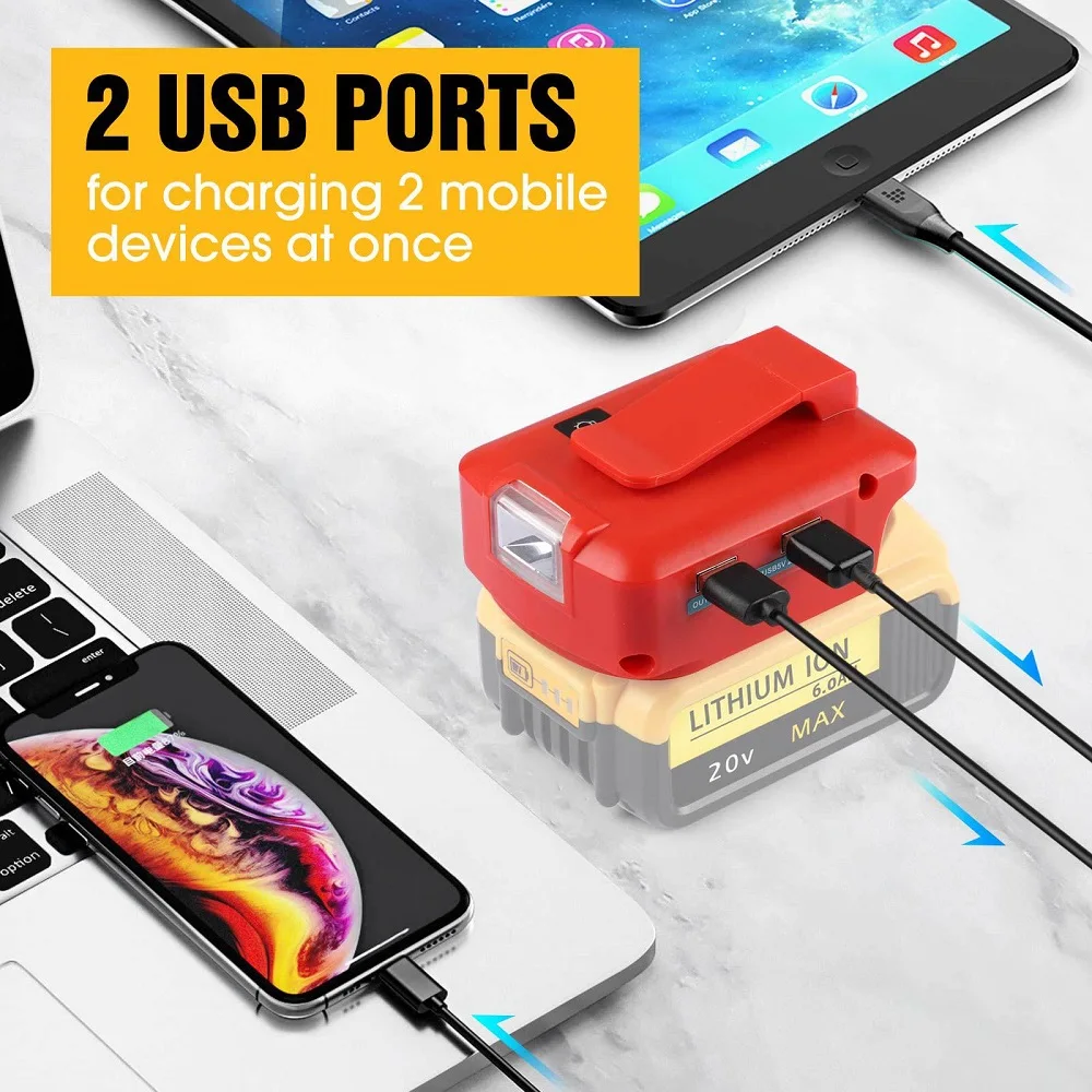 밀워키 M18 DC 12V/2A LED 빛에 대 한 18V 리튬 이온 배터리 어댑터 2 USB 포트 충전기 전원 긴급 작업 램프 ...