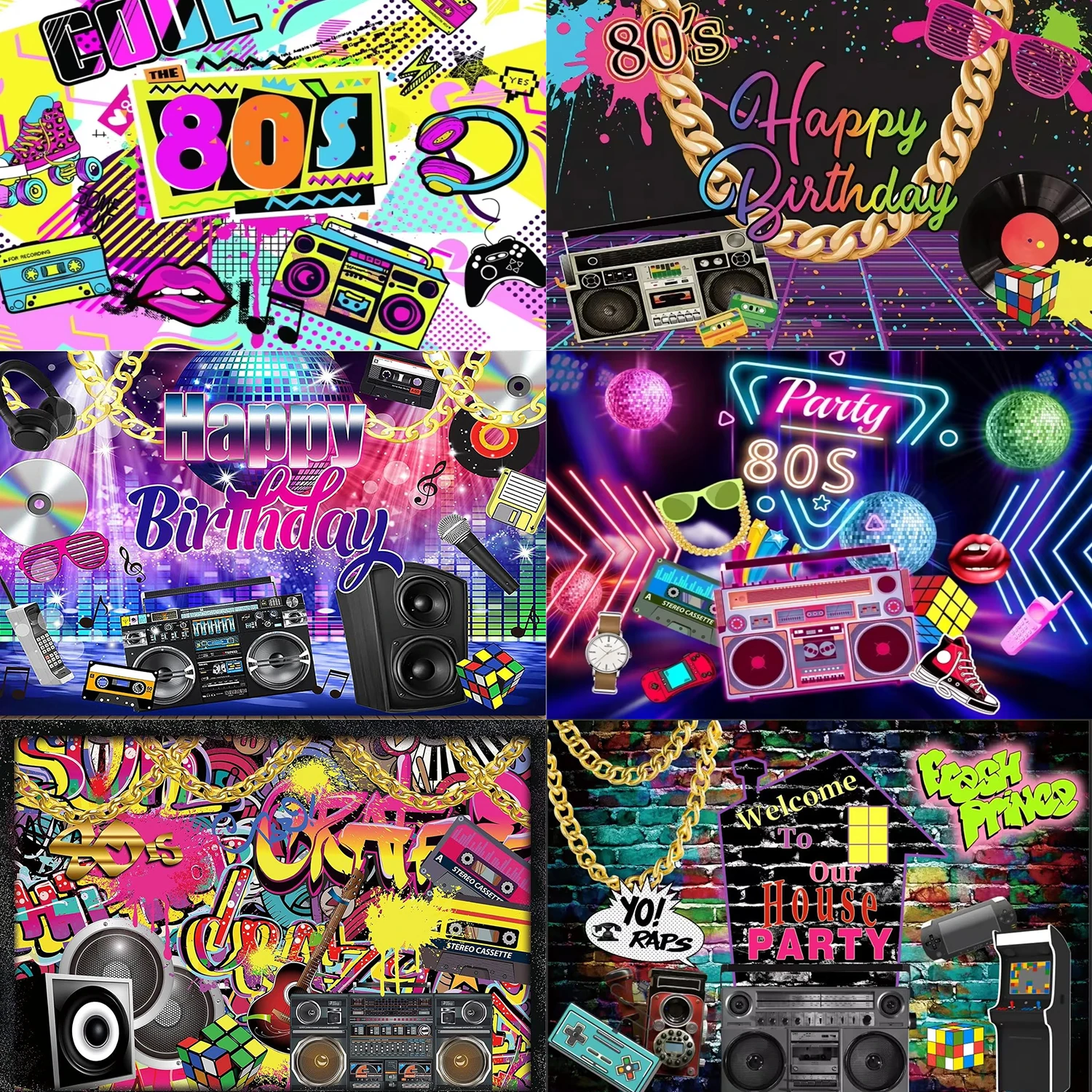 Back to 80s 90s Background Retro Hip Hop Adult Birthday Party ...