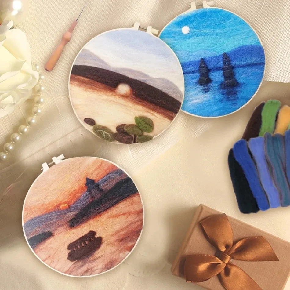 Lake-Sunset-Diy-Wool-Painting-Kits-With-Frame-Landscape-Modern-DIY-Wool ...