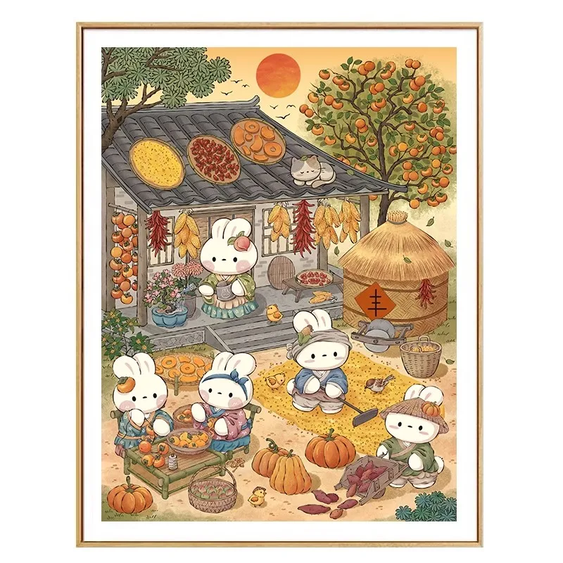 Harvest Rabbits Autumn Needlework,DIY 11CT Cross Stitch Set Full ...