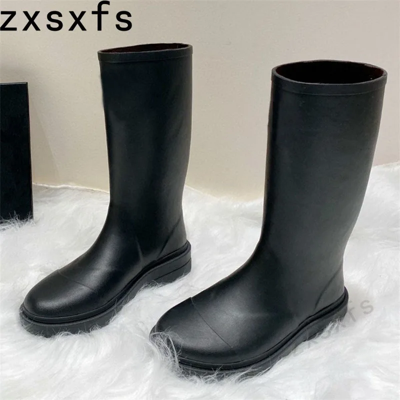 Botas de lluvia de punta redonda para mujer, zapatos de goma de suela ...