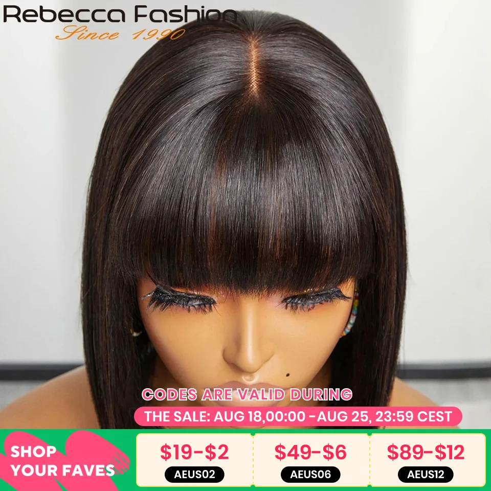 Straight-Human-Hair-Wigs-With-Bangs-Fringe-Middle-Part-Bob-Lace-Wigs ...