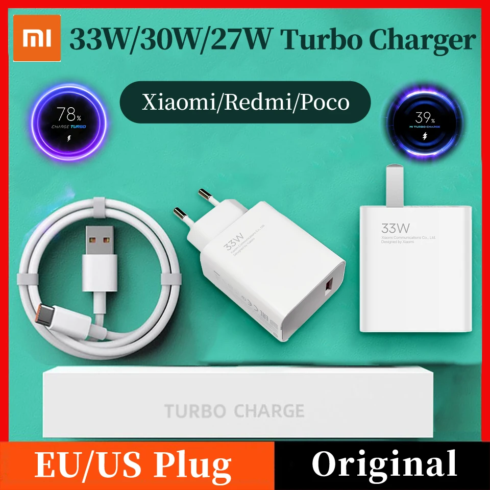 Original Xiaomi 33w 27w 30w Eu Phone Turbo Fast Charger Type C Cable ...