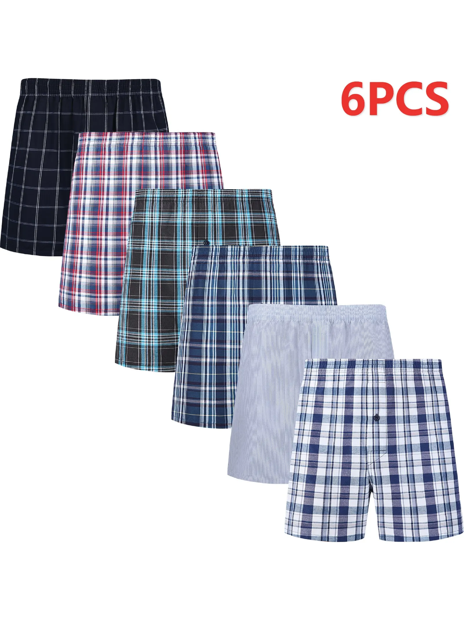 JupiterSecret-6-Pcs-Boxer-Shorts-Casual-Plaid-Elastic-Waistband-Button ...